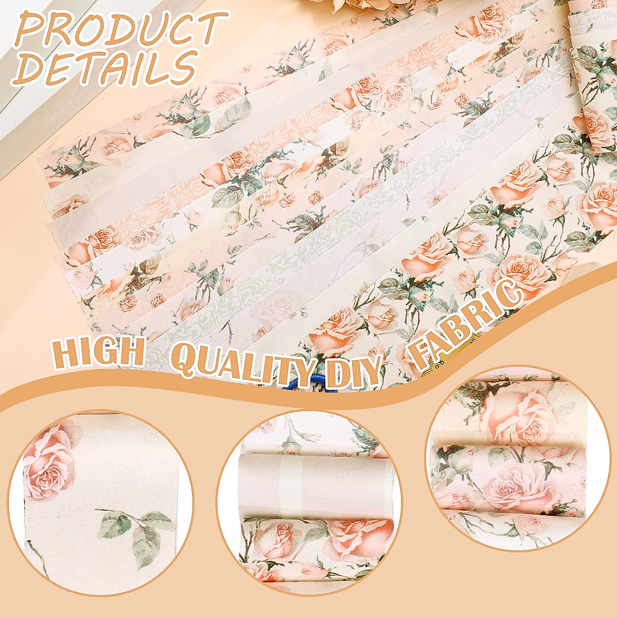 Ganeen 100 Pcs Cotton Fabric Patchwork Quilting Strips 2.56 Inch Precut Patchwork Roll Japanese Style Cotton Fabric Quilting Fabric Strips Craft for DIY Craft Sewing (Rose)