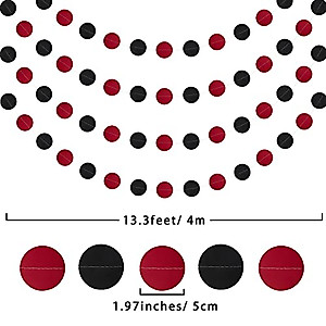 Red and Black Circle Garland, UNIIDECO Paper Dots Banner, Happy Birthday Baby Bridal Shower Bachelorette Party Streamer Backdrop Supplies, Classroom Cieling Bulletin Board Decor
