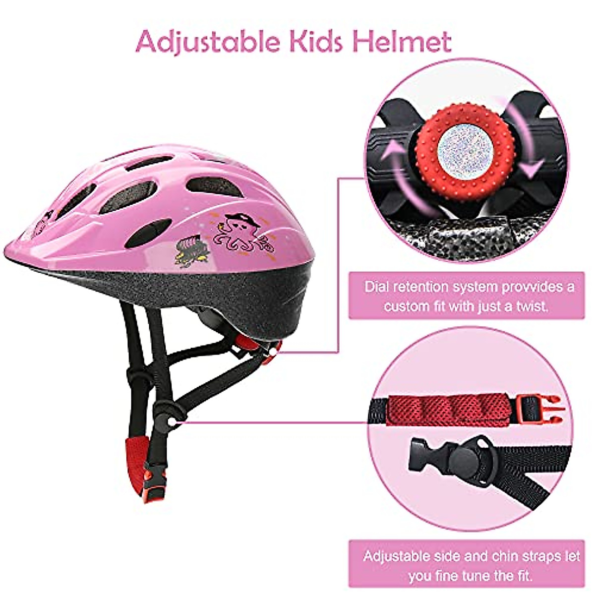 KAMUGO Kids Bike Helmets, Toddle Helmet for Ages 2-7 Boys Girls, Adjustable Multi-Sport Skating Scooter Bicycle Helmet with Cartoon Designs