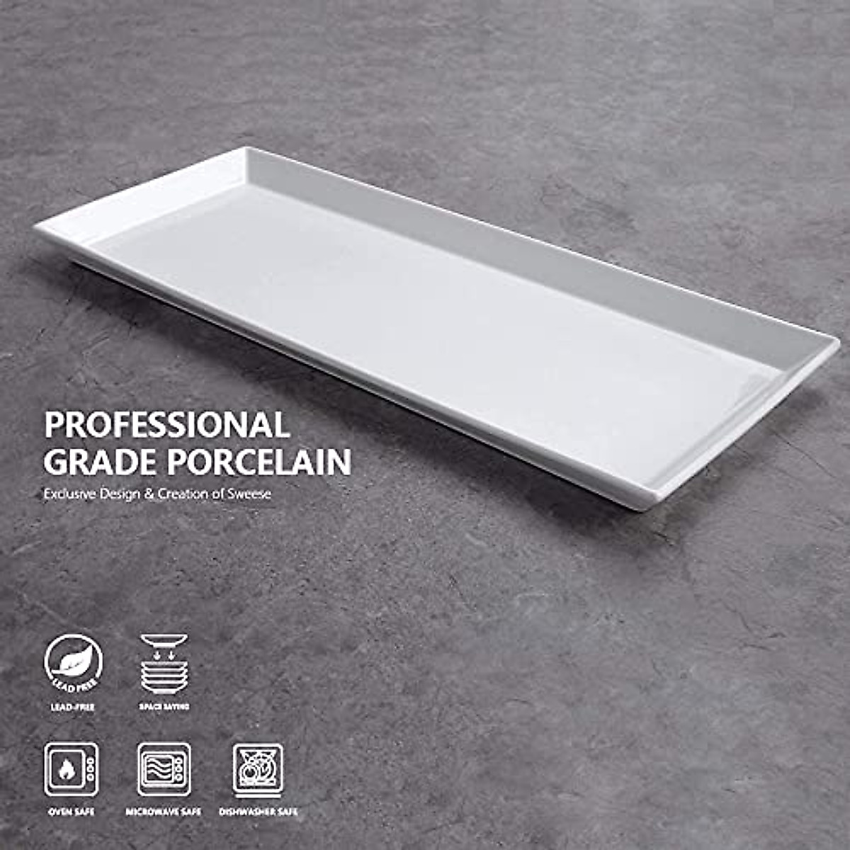 Sweese 702.101 Rectangular Porcelain Platters, Serving Trays for Parties - 13.8 Inch, Set of 4, White