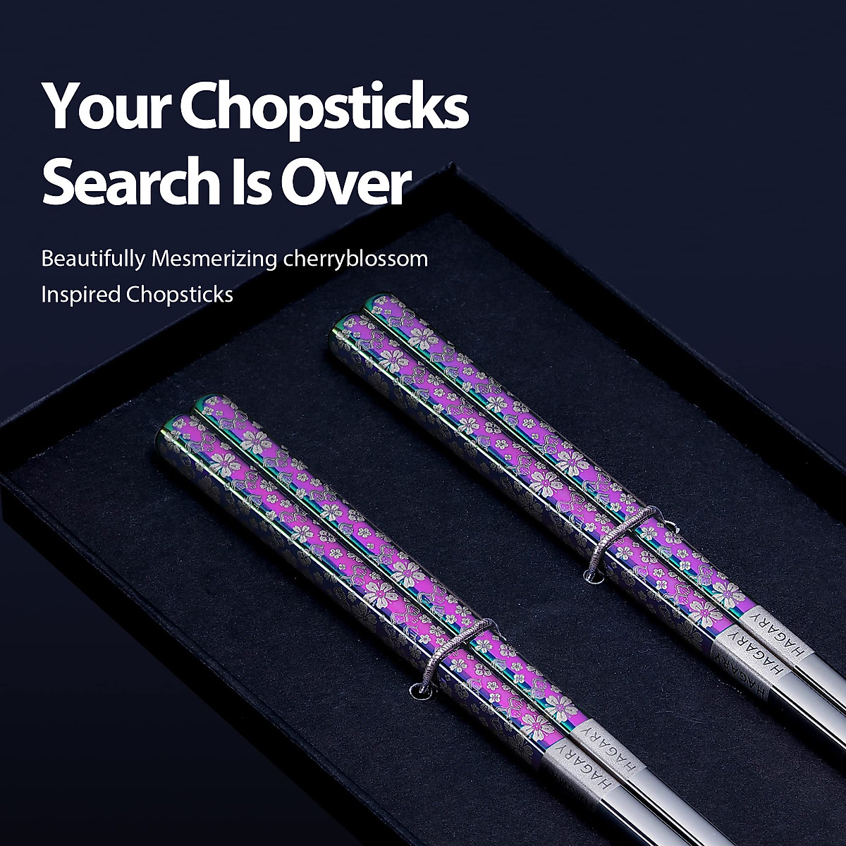 Hagary Cherry Blossom Rainbow Chopsticks Metal Chopsticks Reusable Designed In Korea Japanese Style Stainless Steel 316 18/10 Non-Slip Dishwasher Safe (2 Pairs)