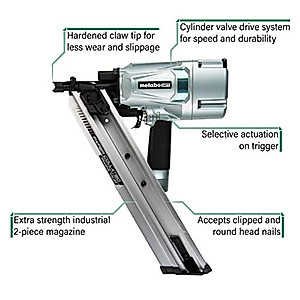 Metabo HPT Framing Nailer, Pneumatic, Accepts 30 Degree Paper Strip Collated Clipped Head Nails and 30 Degree Paper Strip Collated Offset Round Head Nails, 2-Inch to 3-1/4-Inch (NR83AA5)