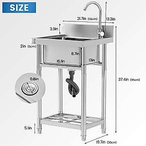 KUARBARR Stainless Steel Utility Sink Free Standing Single Bowl Set Prep Sink Station for Restaurant Kitchens Laundry Room Bathroom Farmhouse 22 Inches