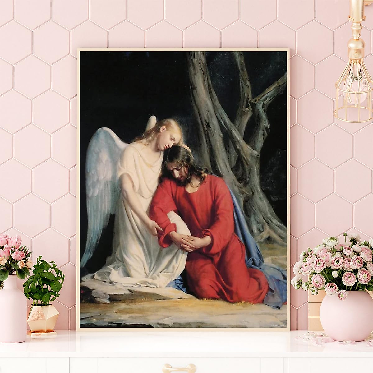 UPABLUNSO Diamond Painting Angel in The Garden Jesus Christian Religion Kit for Adults Full Drill Diamond Art Painting by Number Kits Gem Art Wall Home Decor 12x16 Inch