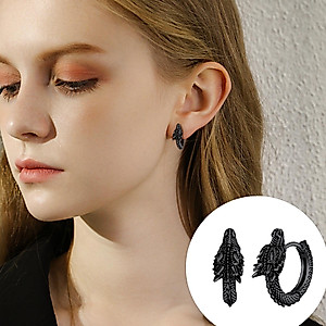 U7 Dragon Earrings Black Metal Plated Huggie Hoops Punk Rock Animal Earrings for Men Women