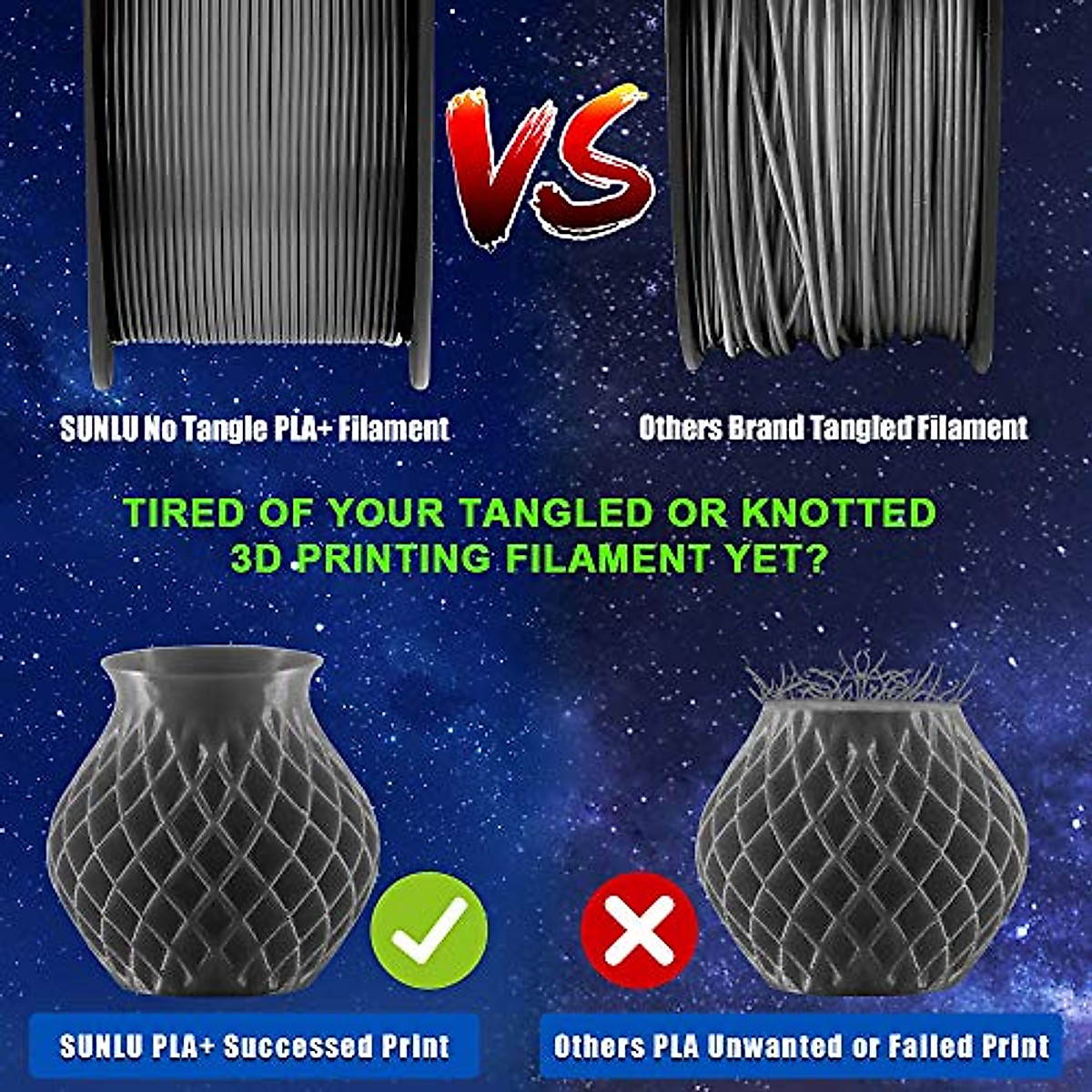 SUNLU PLA+ Filament 1.75mm 10KG PLA Plus 3D Printing Filament for 3D Printer & 3D Pens Tolerance Accuracy +/- 0.02 mm, 11x1KG (3 Colors)