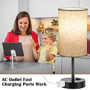 ZJOJO Table Lamp for Bedroom, Bedside Table Lamps Set of 2, Small Lamp with 3 Way Dimmable Desk Lamp Using Rocker Switch, Nightstand Lamp with AC Outlets for Living Room Home Decor