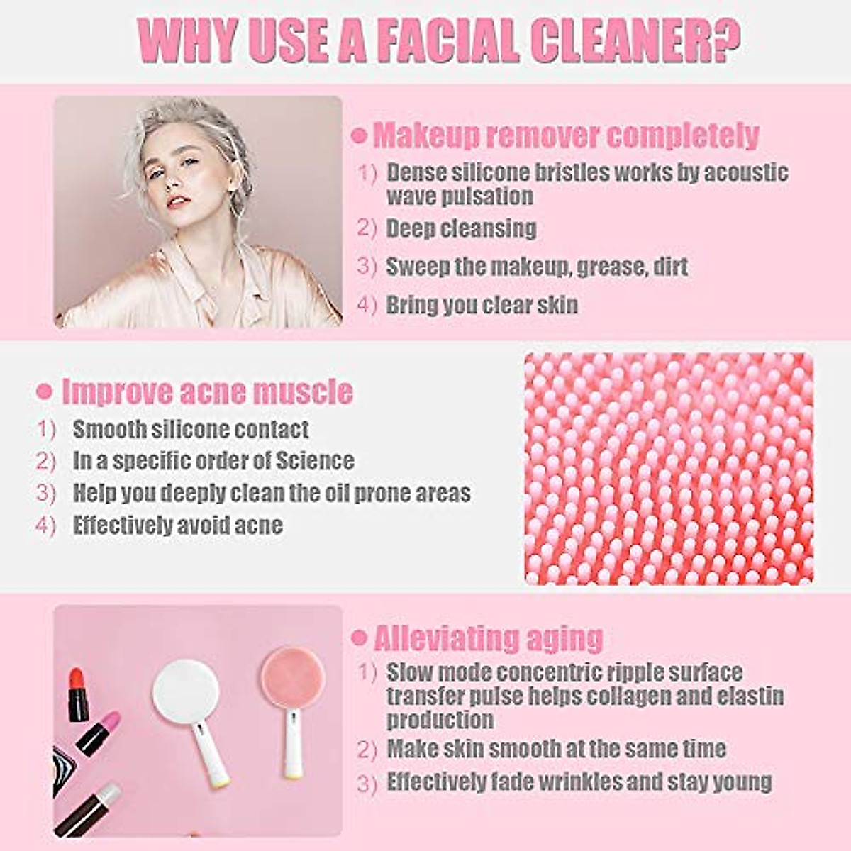 LEZHISNUG Replacement Brush Heads Compatible with Oral b, Facial Cleansing Brush fit for Electric Toothbrush, Face Brush fit for Precision Clean/7000/Pro 1000/9600/ 500/3000/8000 Toothbrush (Pink)