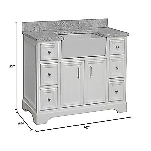 Kitchen Bath Collection Zelda 42-inch Farmhouse Vanity (Carrara/White): Includes White Cabinet with Authentic Italian Carrara Marble Countertop and White Ceramic Farmhouse Apron Sink