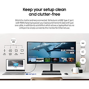 SAMSUNG Viewfinity S65UA Series 34-Inch Ultrawide QHD Curved Monitor, 100Hz, USB-C, HDR10 (1 Billion Colors), Height Adjustable Stand, TUV-certified Intelligent Eye Care (LS34A654UBNXGO),Black