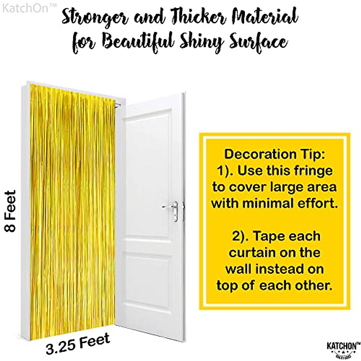 KatchOn, Holographic Gold Fringe Curtain Backdrop - XtraLarge, 3.25x8 Feet | Shiny Gold Backdrop Curtains for Parties | Gold Streamers Backdrop, Gold Foil Curtain for Gold Streamers Party Decorations