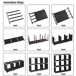 Henf Multifunctional Assembled 3 Tier 9 Compartment Storage Cube Closet System Organizer Shelf 9 Cubes Bookcase Clothes Storage Home Furniture Black (3 Tier 9 Compartment)