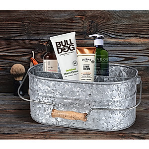 Light & Pro Multipurpose Galvanized Rustic Farmhouse Caddy - Metal 4 Compartment Storage Bin Caddy With Wooden Handle Perfect For Kitchen Utensils, Picnic, Garden Planter - Hammered - Antique Grey