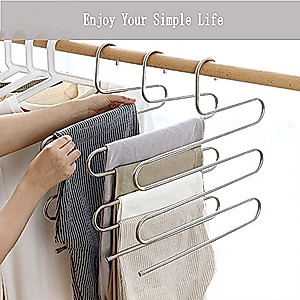 Pants Hangers，5 Layers S-Type Stainless Steel Clothes Pants Hangers, Non Slip Space Saving for Pants Jeans Towels Scarf Tie(3-Pack)