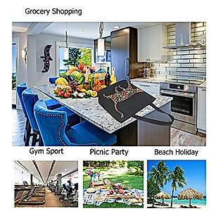 ZzWwR Fresh Flower Cat Extra Large Canvas Shoulder Tote Top Handle Bag for Gym Beach Weekender Travel Shopping,Black