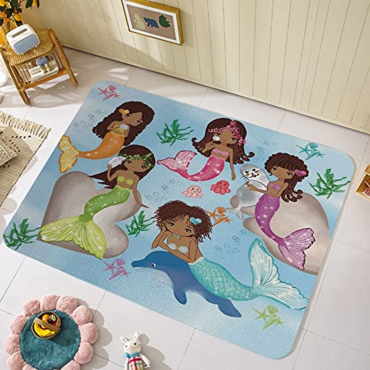 Radixnine Girls Bedroom Rugs Mermaid Room Rugs Bedroom Rugs Black Girls Large Area Rugs Teenage Girls Room Decor Anti-Slip Comfort Floor Mats Lounge Chair Rugs 39 * 59 Inches