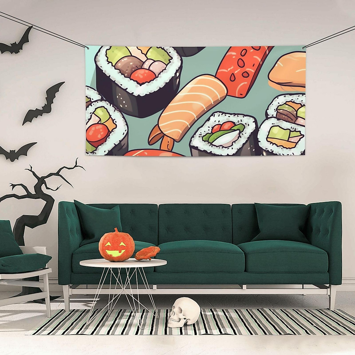 Sushi Printed Banners Personalized Party Banner Photo Text Background Banner Wall Banner for Halloween Party Home Decorations or Backdrops