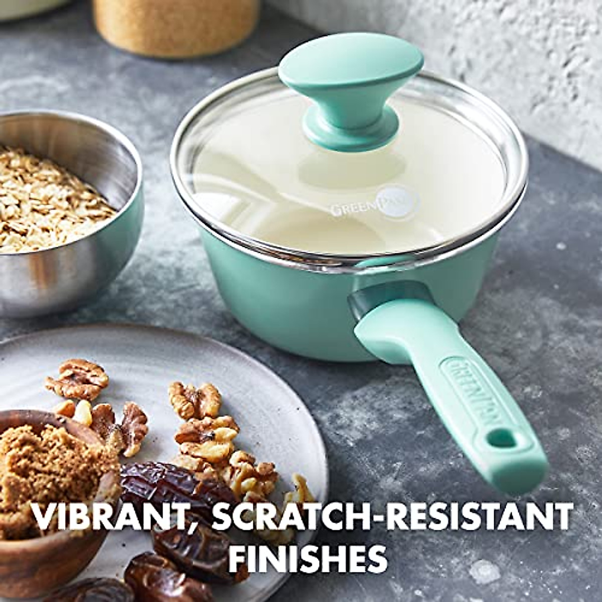 GreenPan Rio Healthy Ceramic Nonstick 1.2QT Saucepan Pot with Lid, PFAS-Free, Dishwasher Safe, Turquoise