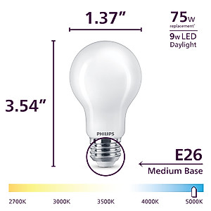 Philips LED A19 Ultra Definition Frosted Dimmable LED Light Bulbs - Flicker-Free 60w Light Bulbs with EyeComfort Technology - Daylight 5000K Lightbulb - 800 Lumen - E26 Base - 4 Pack
