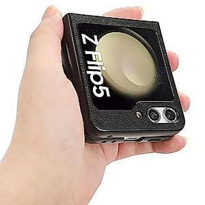 HZSANXIN Compatible with Samsung Galaxy Z FLIP 5 Case Full Cover Ultra Thin Matte Anti Slip Scratch Resistant Fashionable and Durable Leather Lychee Pattern Back Shell (Black)