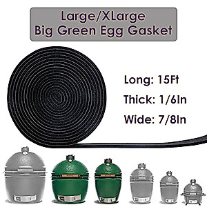 BONPAZ Large/XLarge Big Green Egg Gasket Replacement, High-Temp Seal Gasket for Smoker - High Temp Material, Not Need to Cut, 15Ft Long, 7/8" Wide, 1/6" Thick, Black