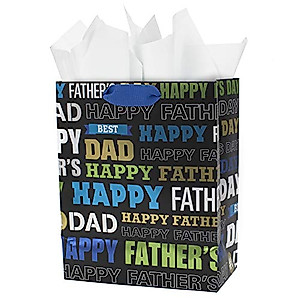 Hallmark 9" Medium Father's Day Gift Bag with Tissue Paper (Black, Green, Blue, Gold) "Best Dad" "Happy Father's Day"