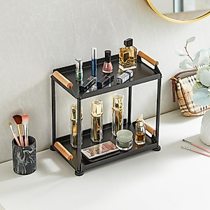 Aduanbang Bathroom Organizer Countertop, 2-Tier Bathroom countertop Organizer Storage Shelf Cosmetic Organizer Spice Rack for Bathroom, Kitchen, Living Room, Bedroom, Dressing Table, Black