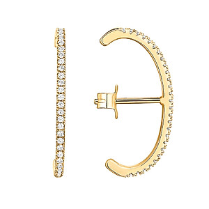 PAVOI 14K Yellow Gold Plated 925 Sterling Silver Post Minimalist Suspender Ear Cuff Earrings for Women | Cubic Zirconia Wrap Earlobe Studs