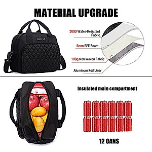 Scorlia Insulated Lunch Bag for Women/Men, Reusable Lunch Cooler Box Lunch Tote, Thermal Meal Prep Lunch Organizer with Adjustable Shoulder Strap and Side Pockets for Adults, Work, Black