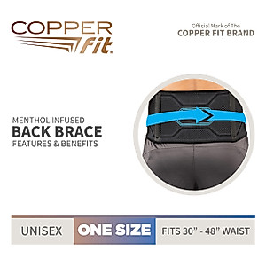 Copper Fit ICE Unisex Adjustable Compression Back Brace Infused with Menthol, Black