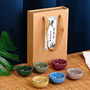 Skyley 6 Pieces Korean Soju Shot Glasses Sets Koi Fish Tea Set Porcelain Koi Fish Tea Cups Korean Ceramic Cups Tea Accessories Drinkware, Handcrafted Ceramic 6 Fish in the Glasses