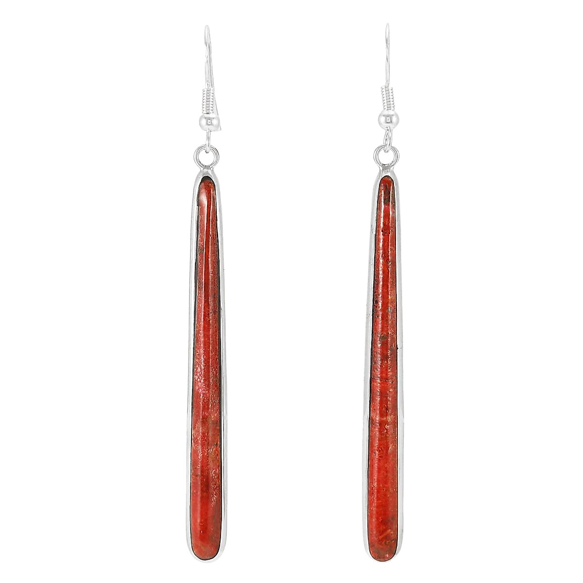 Coral Earrings in Sterling Silver Long Dangles (2.5" Long)