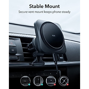ESR for MagSafe Car Mount Charger with CryoBoost, Magnetic Wireless Car Charger Compatible with MagSafe Car Charger, for iPhone 16/15/14/13/12, Fast Phone Cooling Charger Set, 36W QC 3.0 Adapter