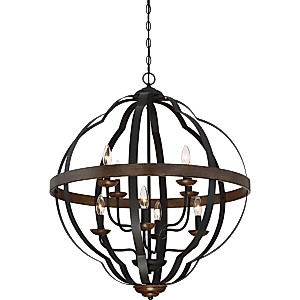 Quoizel SRN5208MK Siren Metal and Woods Foyer Pendant Chandelier, 8-Light 480 Total Watts, 33" H x 28" W, Marcado Black