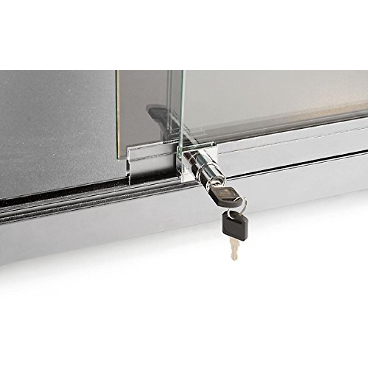 Displays2go Retail Display Counter with Lighting, Locking, Tempered Glass Shelves, Aluminum Frame – Clear, Silver (JBQCT48LED)