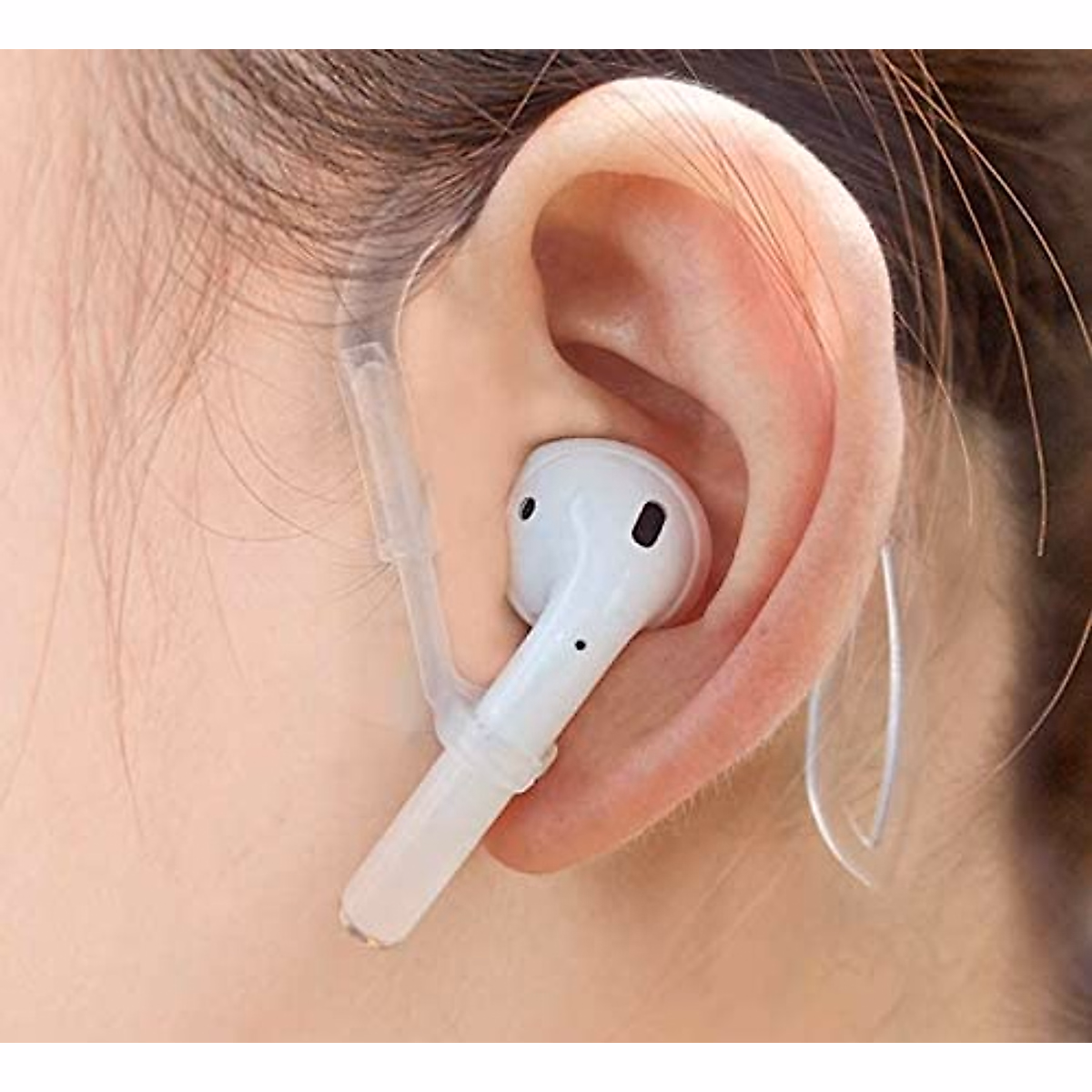 ALXCD Ear Hook Ear Tips Compatible with Airpod, 2 Pairs Over-Ear Soft TPU Ear Hook & 2 Pairs in-Ear Silicone Ear Tips in 1 Set [Anti Slip][Anti Lost], Fit for Airpod Headphone 1+1+2S, White