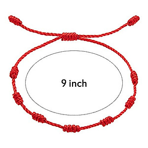 WILLBOND 6 Pieces Red String Bracelets Red Cord Bracelet Adjustable Red Knot String Bracelet Amulet for Protection, Evil Eye and Good Luck(7 Knots Style)