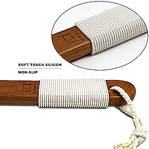 ICANdOIT-17.71Inch Natural Stiff Sisal Bristles Anti-Slip Long Handle Bath Brush,Bent Handle Shower Scrubber for Exfoliating,Shower Back Brush,Exfoliation Set with Pumice Stone(1 Pack)