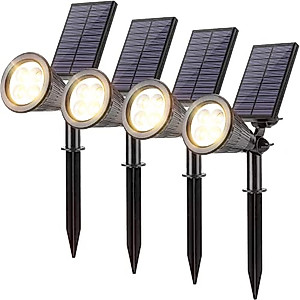 JACKYLED Solar Outdoor Lights, IP67 Waterproof Solar Spot Lights 2-in-1 Wall Light Decorative Lighting for Yard Landscape Lighting Wall Lights Auto On/Off for Pathway Garden, Pack of 4 (Warm)