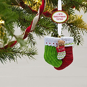 Hallmark Keepsake 2019 Year Dated Baby Makes Three First Christmas Stocking Ornament,