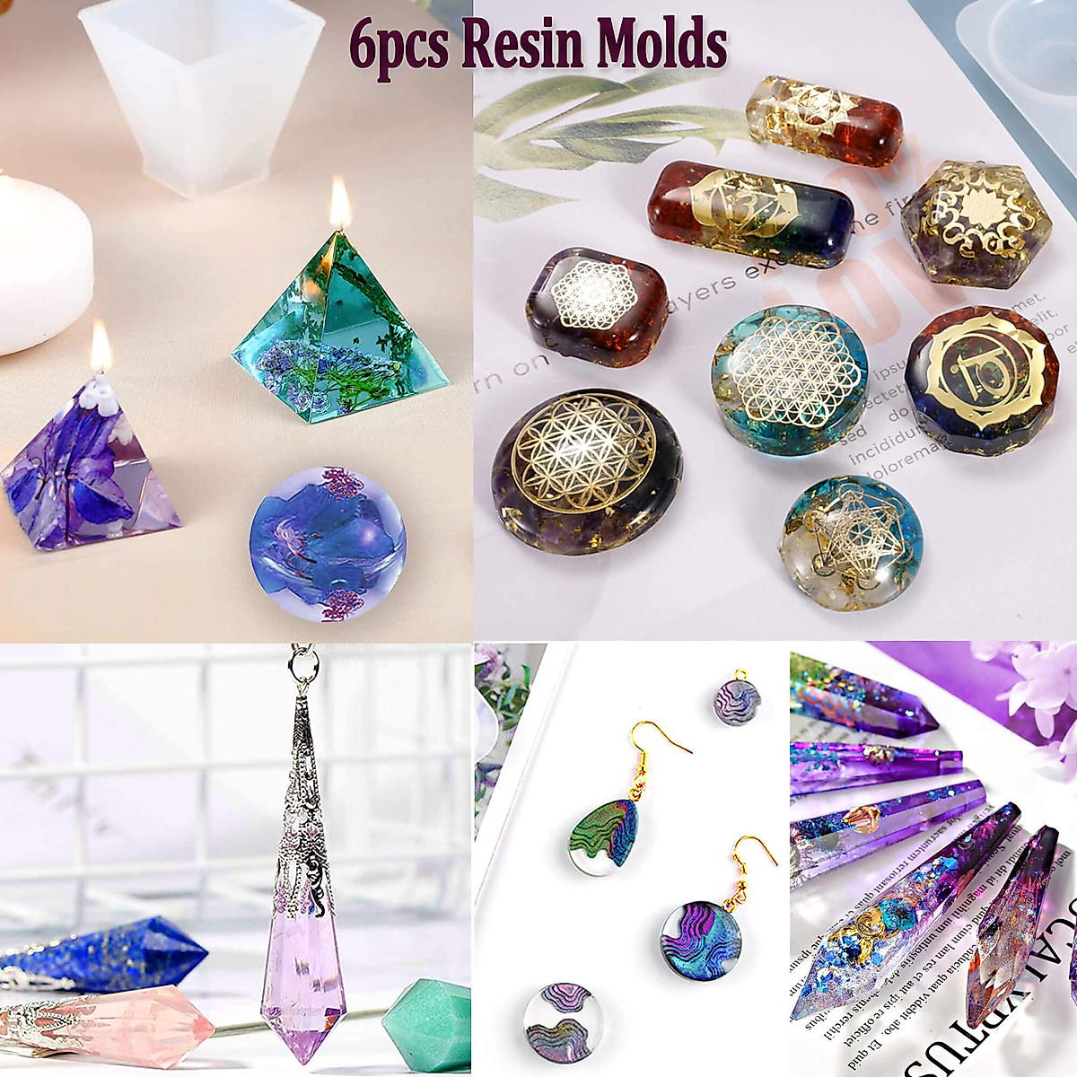 Resin Mold Kit for Beginners - 125pcs with Sphere, Pyramid, Earring Necklace Molds and Epoxy Resin Supplies/Resin Ink/Dried Flowers for Epoxy Resin Making