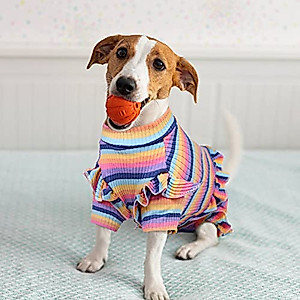 Dog Pajamas Striped Onesie, Cute Soft Pet Jumpsuit, Breathable Dog Bodysuit with Skirt, Puppy Pullover Shirt for Indoor Outdoor Use, Stretchable Outfit Sleeping Clothes for Dog Hair Shedding Cover