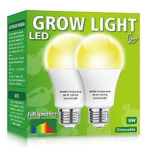 mfxmf 2 Pack LED Grow Light Bulbs A19 Bulb, Full Spectrum Plant Light Bulb, 9W E26 Grow Bulb Replace up to 80W, Grow Light for Indoor Plants, Flowers, Greenhouse, Indore Garden, Hydroponic