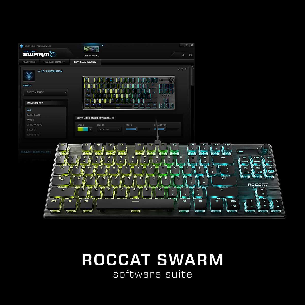 ROCCAT Vulcan TKL Mechanical PC Tactile Gaming Keyboard, Compact, Tenkeyless, Titan Switch Optical, RGB AIMO Lighting, Anodized Aluminum Top Plate, Detachable USB-C Cable, Low Profile Design, Black