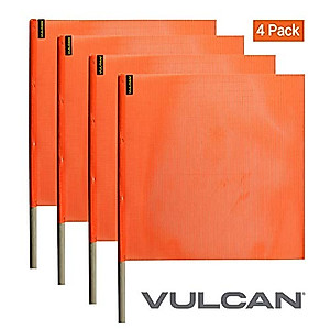 VULCAN Safety Flag with Dowel - Bright Orange - Vinyl Coated Nylon Mesh Construction - 18 Inch x 18 Inch - 4 Pack
