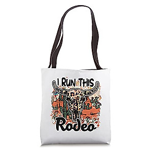 Leopard Bull Skull I Run This Rodeo Desert Cactus Western Tote Bag