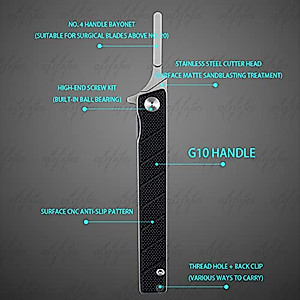 OLITANS G016 Mini Slim Folding Scalpel with 5pcs #24 and 5pcs #60 G10 Handle with Liner Lock, Utility EDC Pocket Knife with Back Clip (Army green)