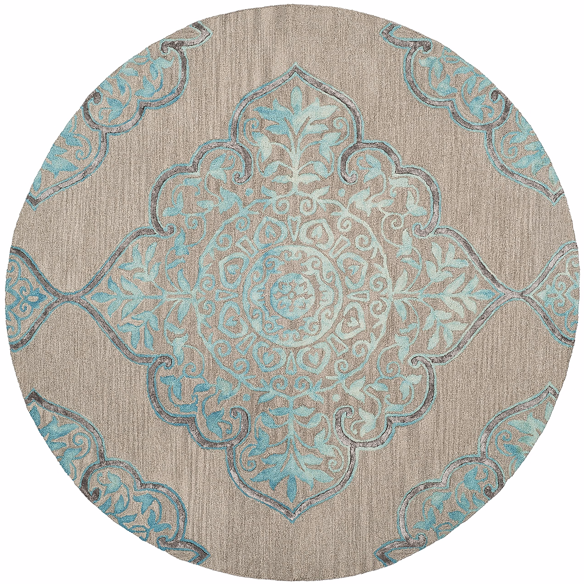 SAFAVIEH Dip Dye Collection 5' Round Grey / Turquoise DDY510C Handmade Medallion Premium Wool & Silk Area Rug