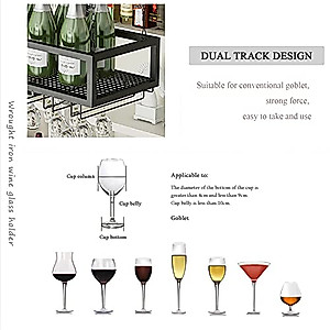 Wine Rack Black Metal Wine Bottle Holder ， Ceiling Hanging Iron Stemware Glasses Shelf Home Bar Creative Wall Mounted Floating Organizer Storage Shelves (Size : 60x25x20cm)