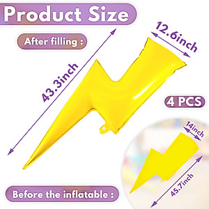 4 Pcs 45 Inch Yellow Lightning Bolt Foil Party Balloons Large Flash Balloons Yellow Balloons Foil Lightning Bolt Shape Balloons for Birthday Wedding Decorations